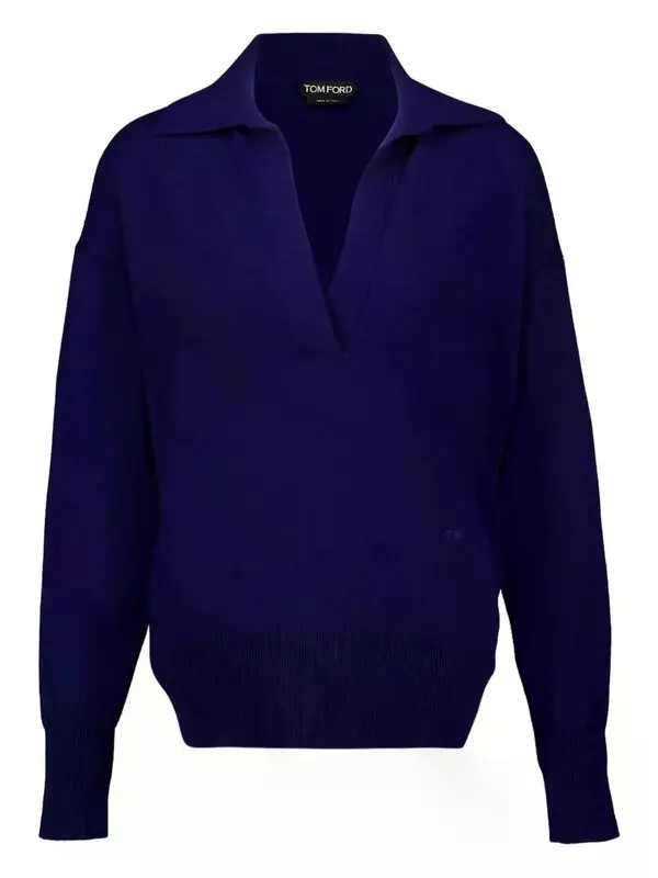 TOM FORD V-neck Knit Polo Top - Blue
