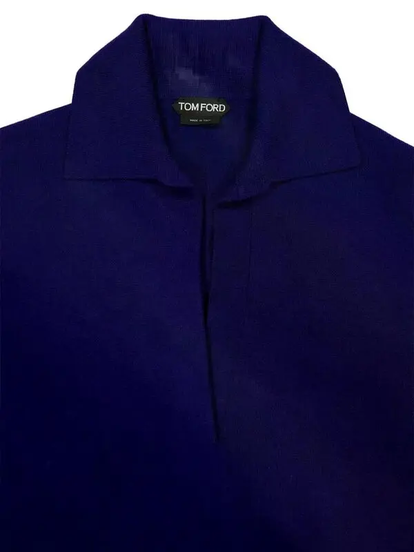 TOM FORD V-neck Knit Polo Top - Blue