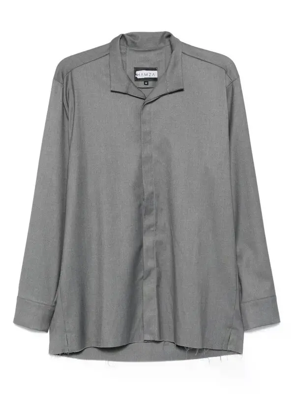 HAMZA Thom Frayed-hem Collared Shirt - Grey