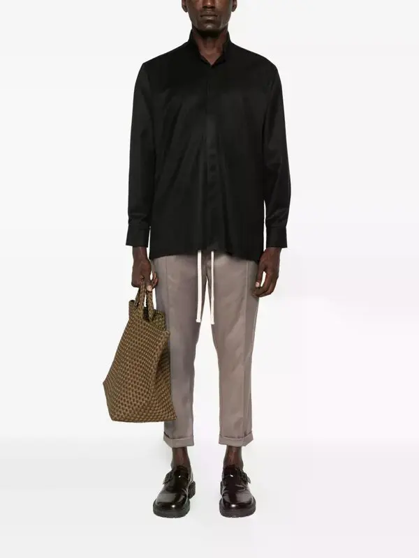 HAMZA Frayed-hem Mandarin-collar Shirt