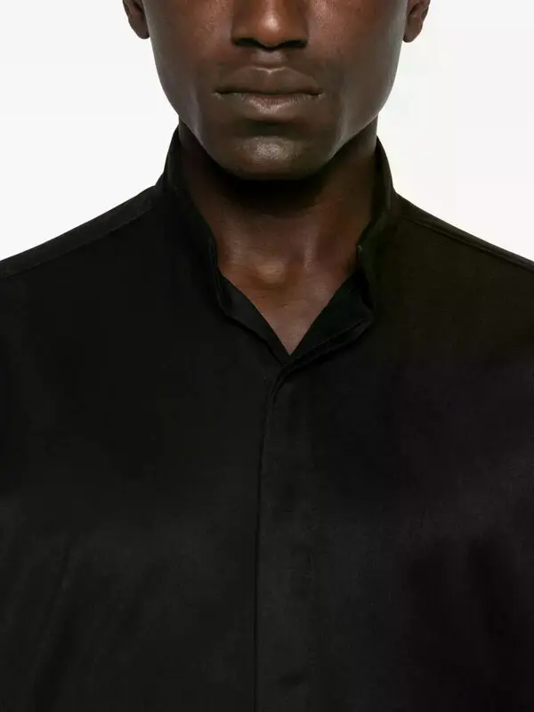 HAMZA Frayed-hem Mandarin-collar Shirt