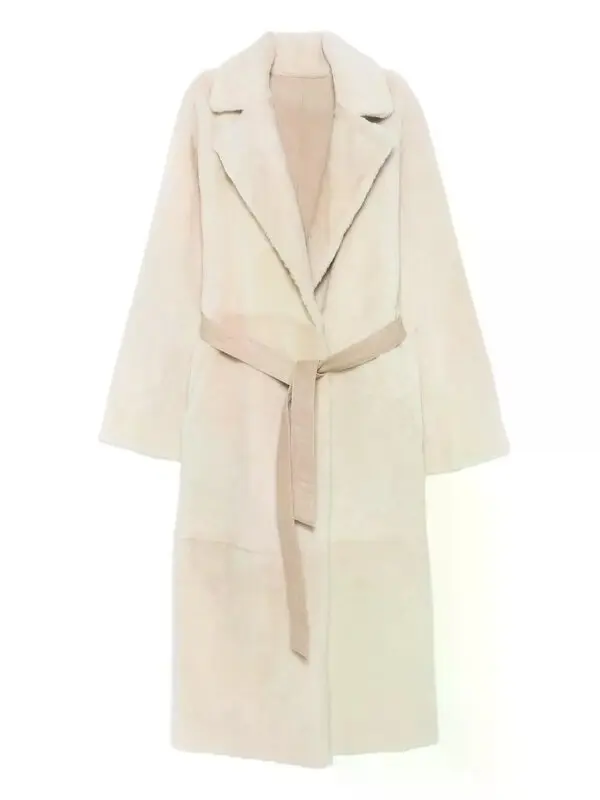 MANZONI 24 Lamb Shearling Belted Coat - Neutrals