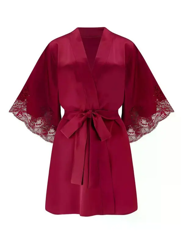 FLEUR OF ENGLAND Lace-trimmed Silk Robe - Red