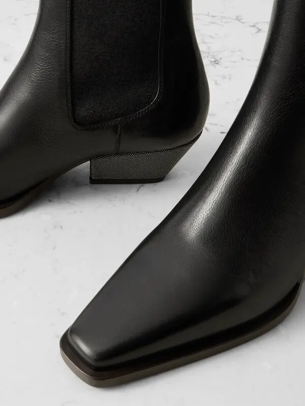 Brunello Cucinelli Bead-embellished Leather Ankle Boots - Black