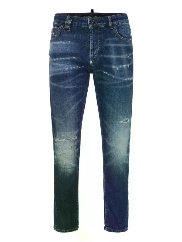 Philipp Plein Distressed Jeans With Logo Plaque