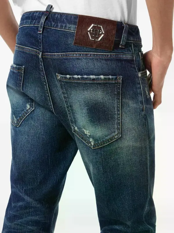 Philipp Plein Distressed Jeans With Logo Plaque