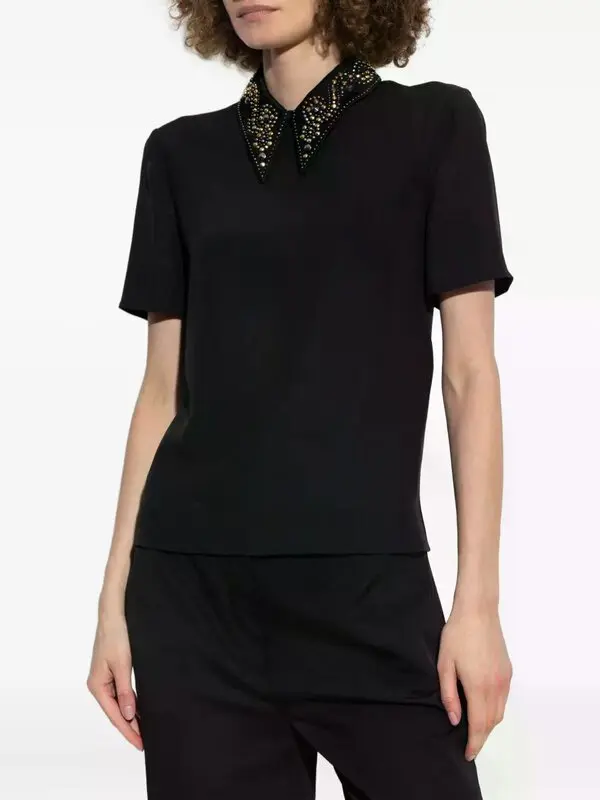 Versace Embellished Collar Short Sleeve Blouse - Black
