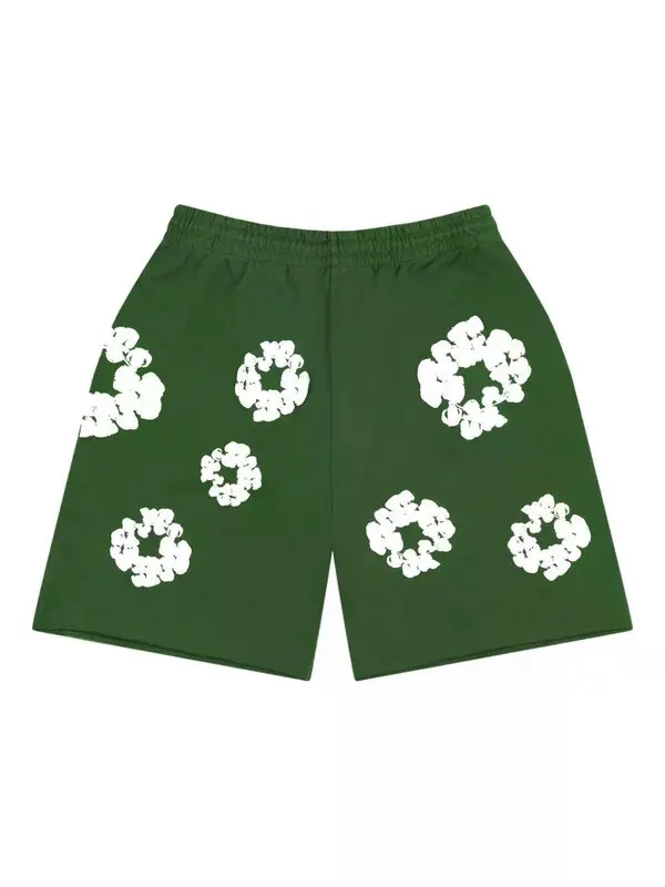 DENIM TEARS Wreath-print Track Shorts - Green
