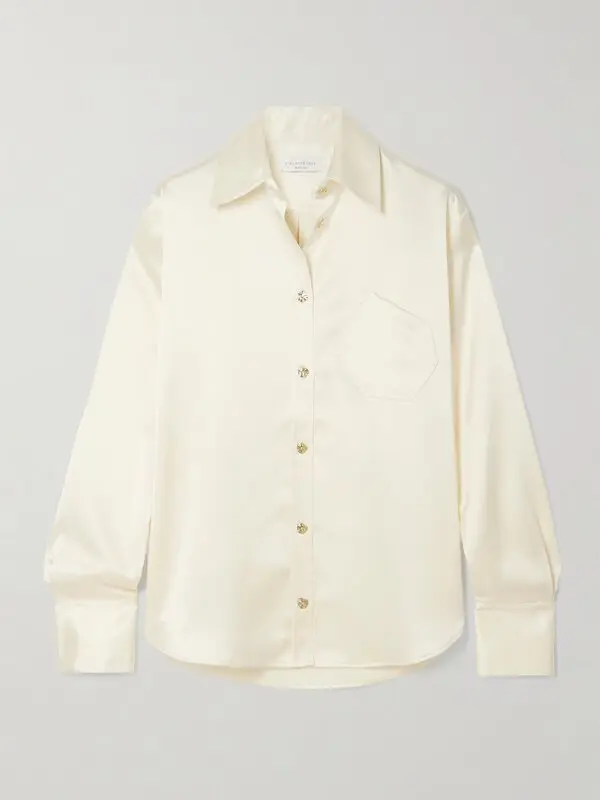 VIOLANTE NESSI Button-embellished Satin Shirt - Neutrals