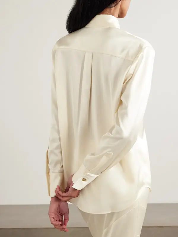 VIOLANTE NESSI Button-embellished Satin Shirt - Neutrals