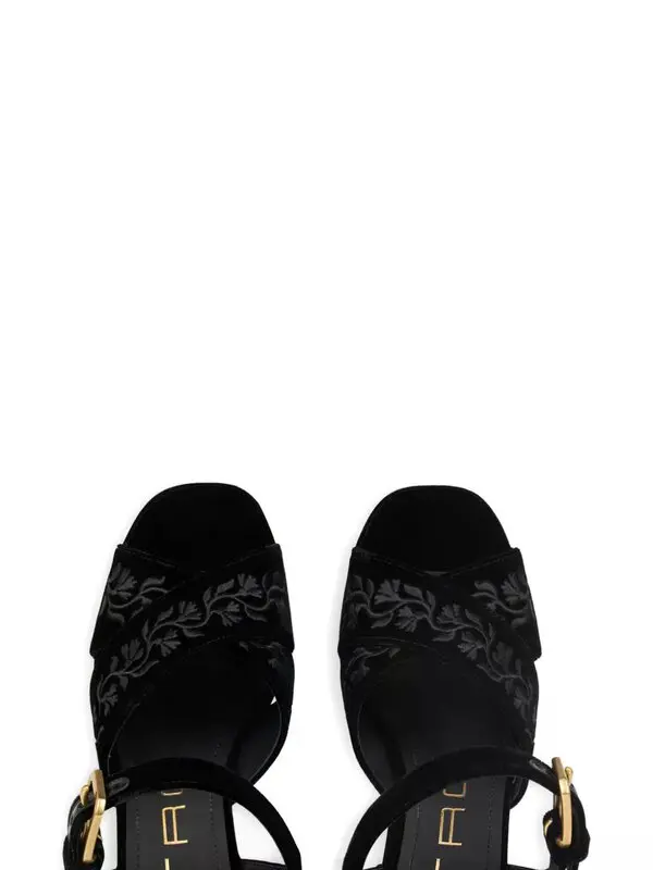 Etro Velvet Platform Sandals With Floral Embroidery