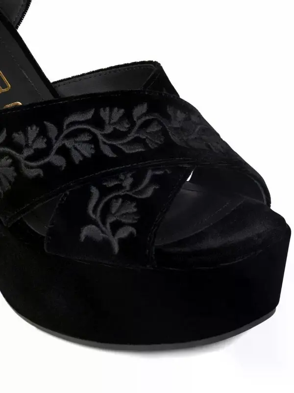 Etro Velvet Platform Sandals With Floral Embroidery