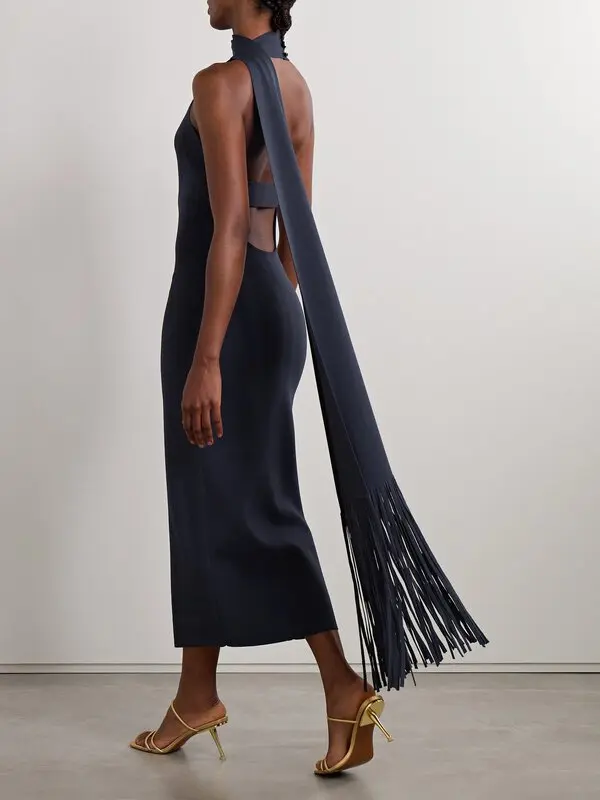 Cult Gaia Caia Draped Fringed Midi Dress - Blue
