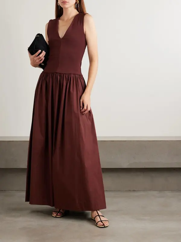 brown poplin maxi dress Gibson Floral Palmer Poplin Tiered Maxi Dress