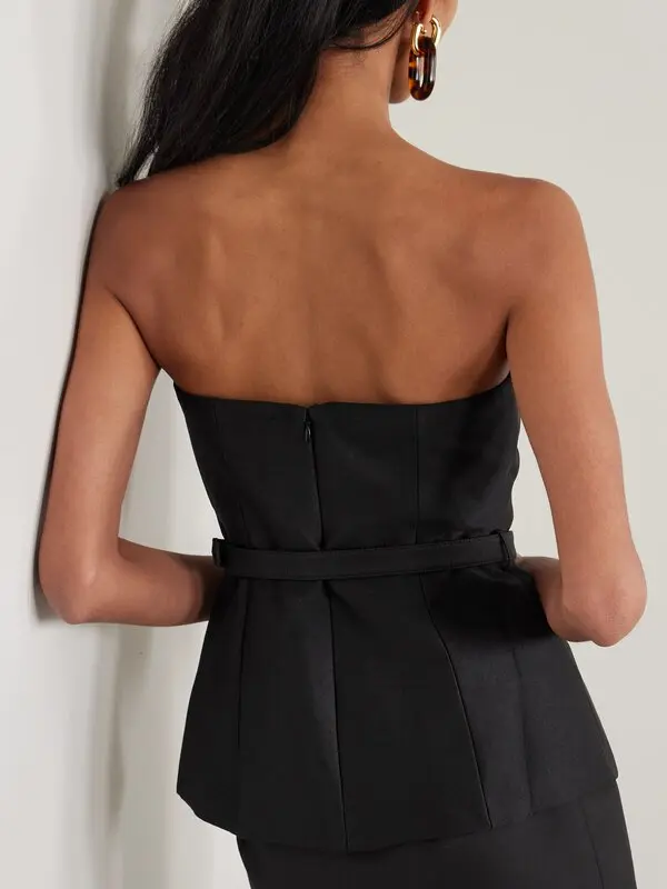 SELF-PORTRAIT Strapless Embellished Satin-twill Bustier Top With Belt