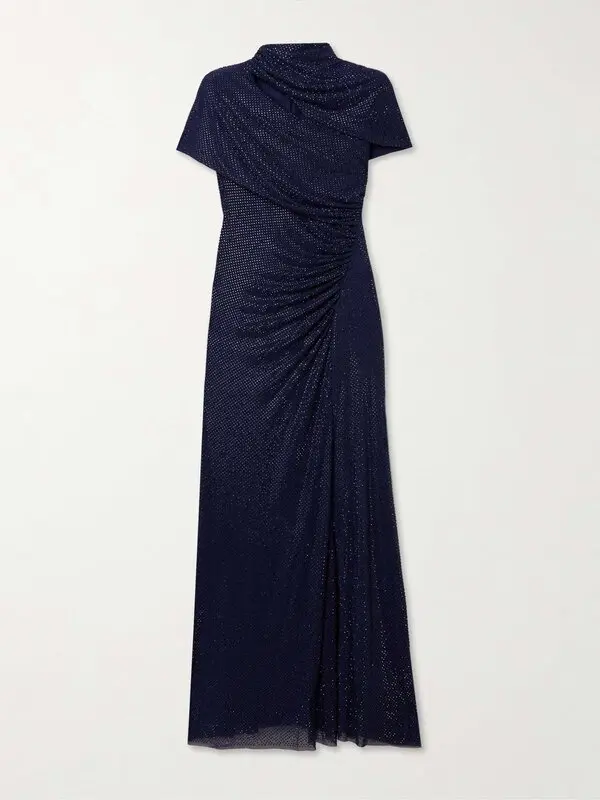 SELF-PORTRAIT Crystal-embellished Cutout Draped Midi Dress