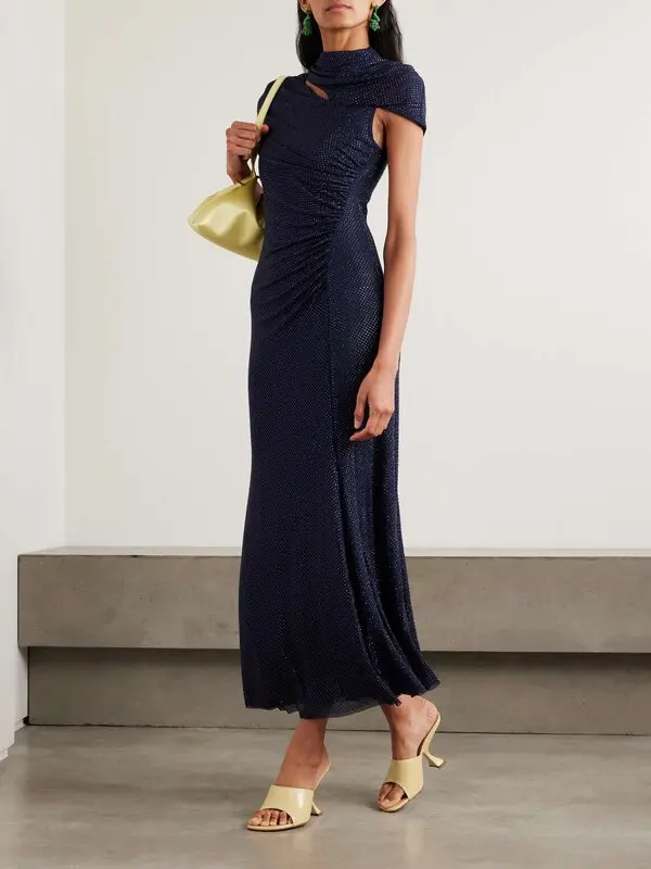 SELF-PORTRAIT Crystal-embellished Cutout Draped Midi Dress