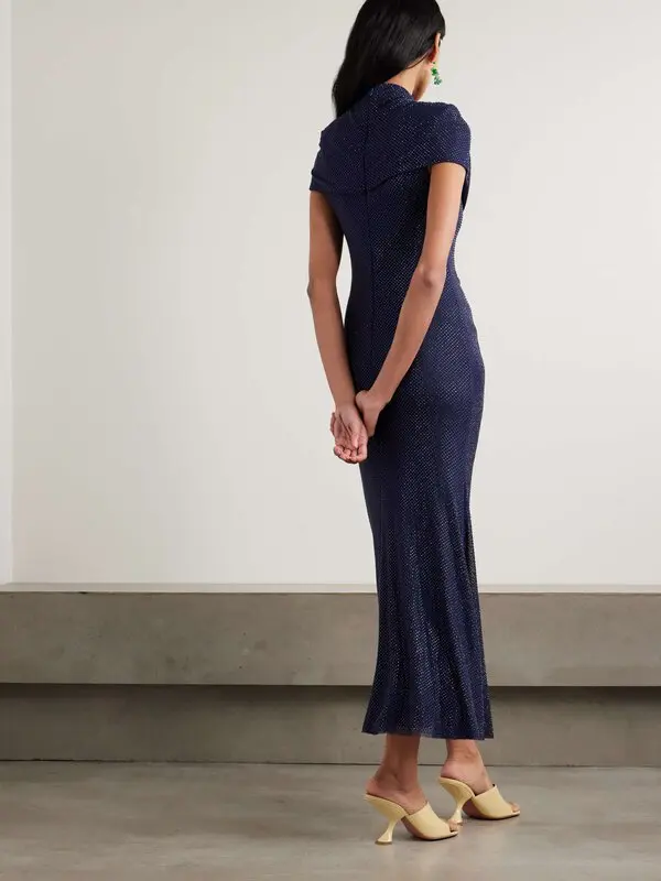 SELF-PORTRAIT Crystal-embellished Cutout Draped Midi Dress