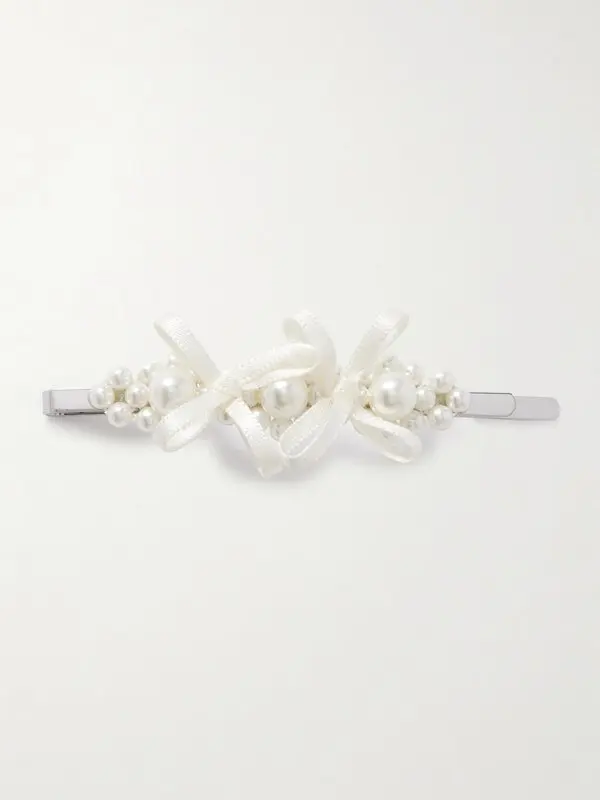 Simone Rocha Petite Bow Hair Clip With Faux Pearls - NWT Simone Rocha Petite Bow Detail Mini Flower Hair Clip in  main image 3