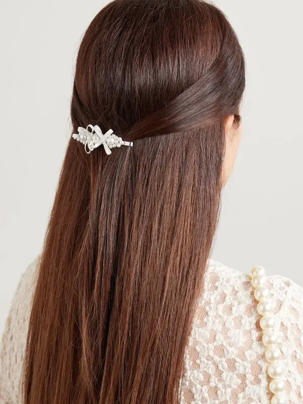 Simone Rocha Petite Bow Hair Clip With Faux Pearls - NWT Simone Rocha Petite Bow Detail Mini Flower Hair Clip in  main image 4