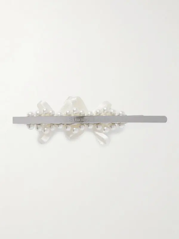 Simone Rocha Bow-Detailed Faux Pearl Hair Clip - Ivory  display picture 3