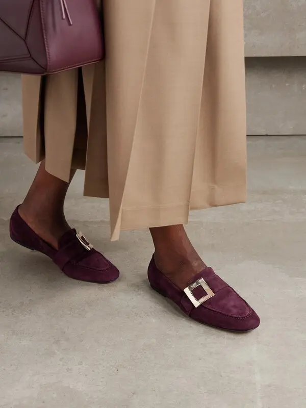 ROGER VIVIER Buckled Suede Loafers - Red