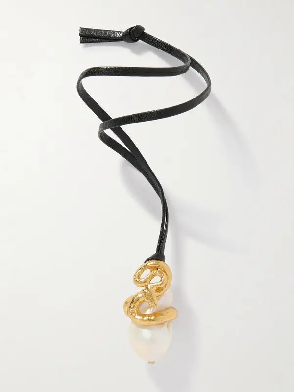 Pacharee Naga Gold-plated, Pearl And Leather Keychain - Neutrals