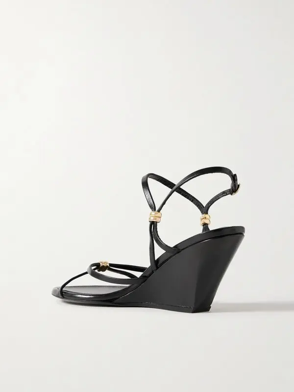 Proenza Schouler Coil Embellished Crinkled Glossed-leather Wedge Sandals