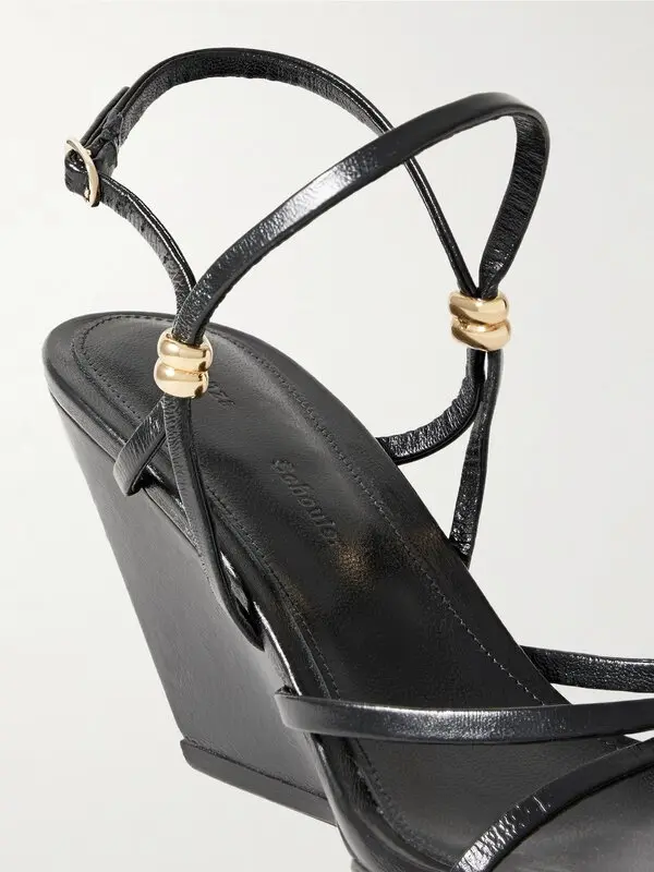 Proenza Schouler Coil Embellished Crinkled Glossed-leather Wedge Sandals