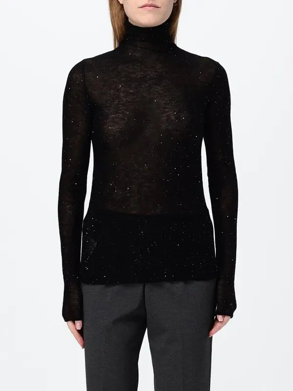 Pinko Turtleneck Mesh Top With Embellishments - Black