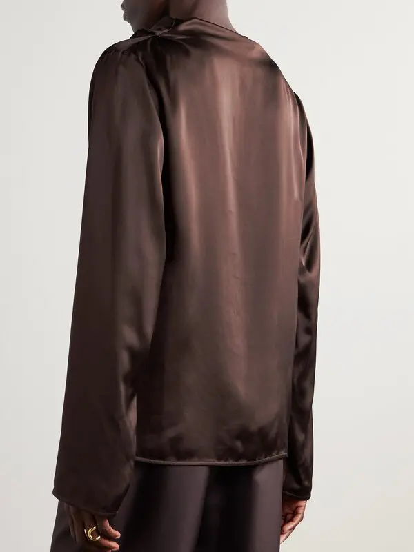 Loulou De Saison Riddy Oversized Draped Satin Blouse - Brown