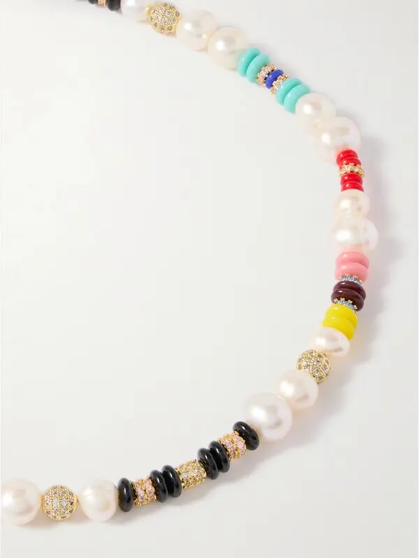 MARTHA CALVO Kenny Gold-plated, Enamel, Pearl And Crystal Necklace