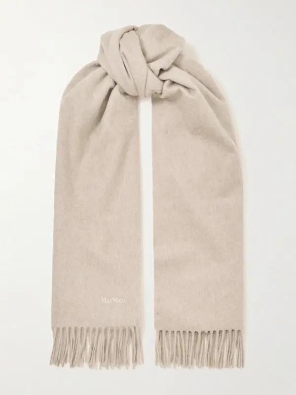 Max Mara Baci Fringed Embroidered Cashmere Scarf - Neutrals