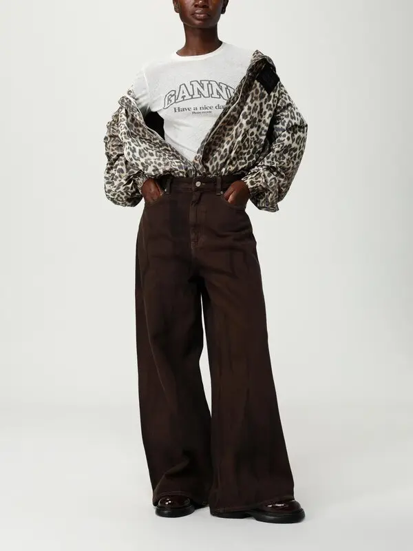 GANNI Leopard Print Hooded Jacket - Brown
