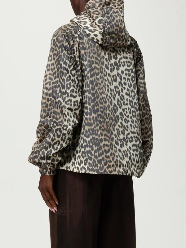GANNI Leopard Print Hooded Jacket - Brown
