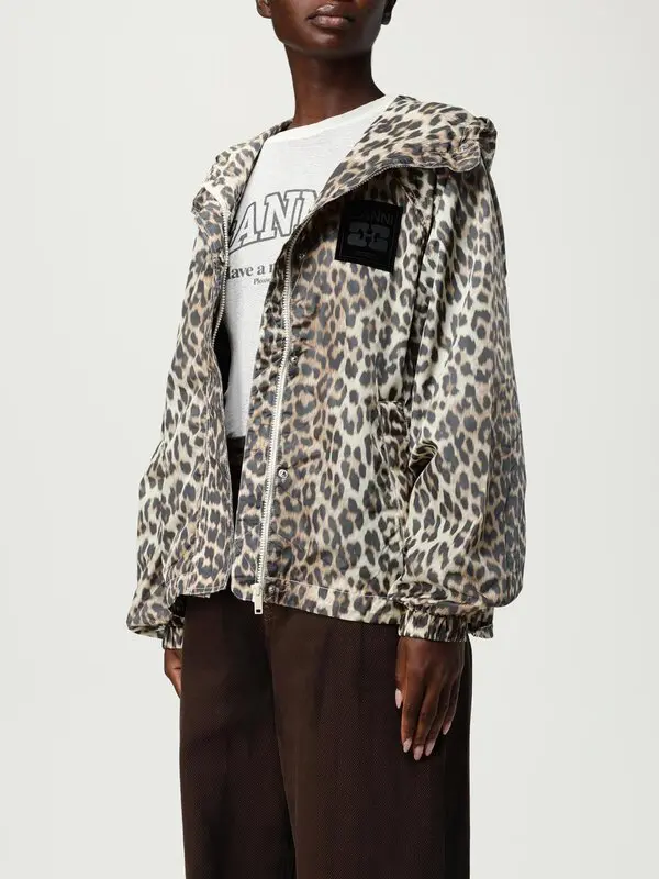 GANNI Leopard Print Hooded Jacket - Brown
