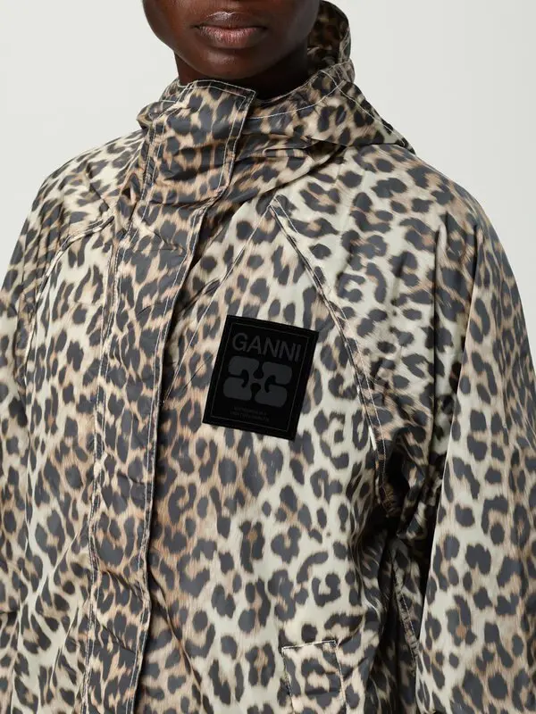GANNI Leopard Print Hooded Jacket - Brown