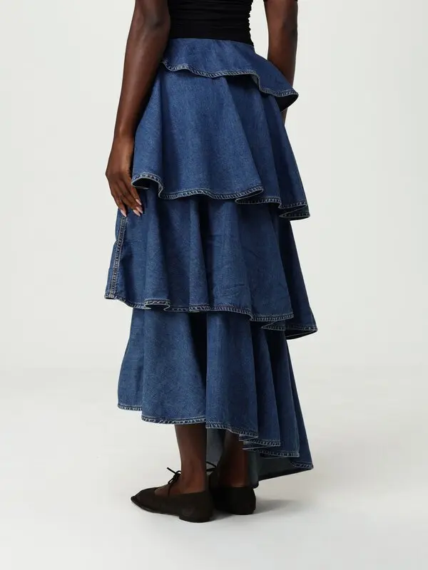 Alaïa Tiered Denim Skirt - Blue