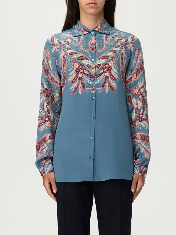 Etro Printed Shirt With Classic Collar - Gnawed Blue