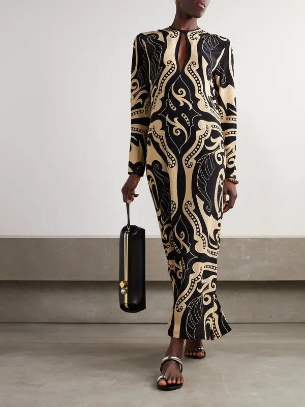 Johanna Ortiz Libertad Printed Silk-crepe Midi Dress - Black