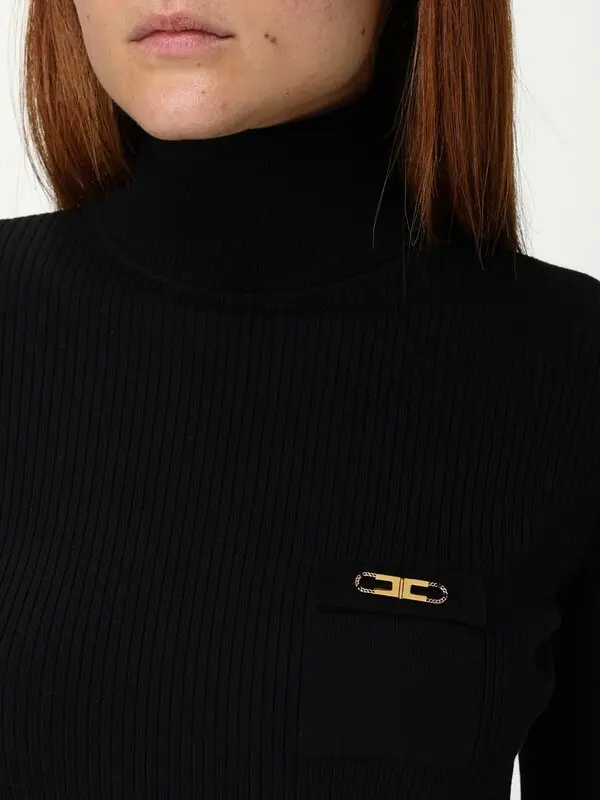 Elisabetta Franchi Ribbed Turtleneck Midi Dress With Side Slit
