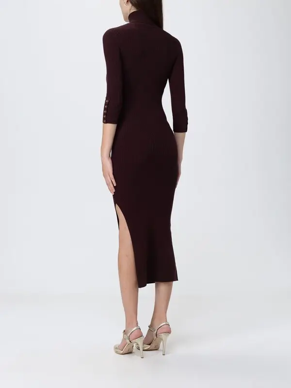 Elisabetta Franchi Ribbed Turtleneck Midi Dress With Side Slit