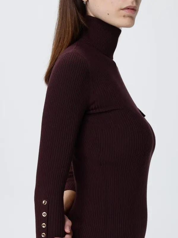 Elisabetta Franchi Ribbed Turtleneck Midi Dress With Side Slit