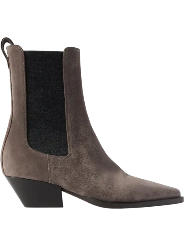 Brunello Cucinelli 45 Bead-embellished Suede Chelsea Boots