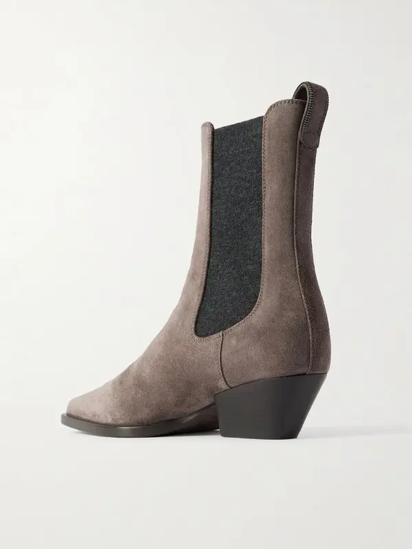 Brunello Cucinelli 45 Bead-embellished Suede Chelsea Boots