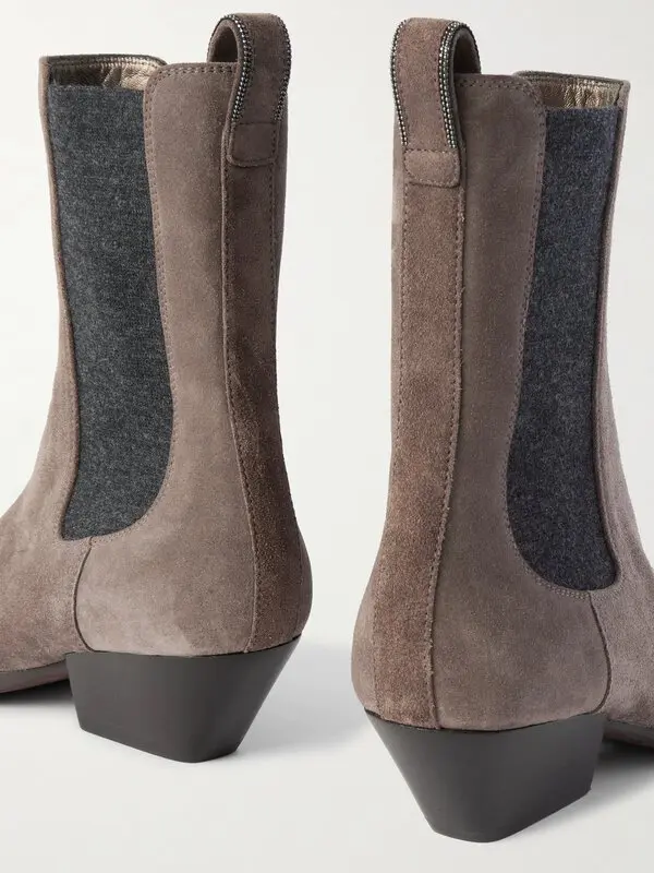 Brunello Cucinelli 45 Bead-embellished Suede Chelsea Boots