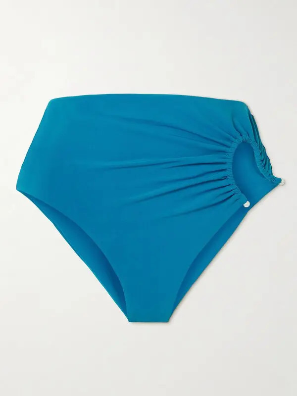 Christopher Esber Crescent Embellished Cutout Ruched Bikini Briefs - Blue