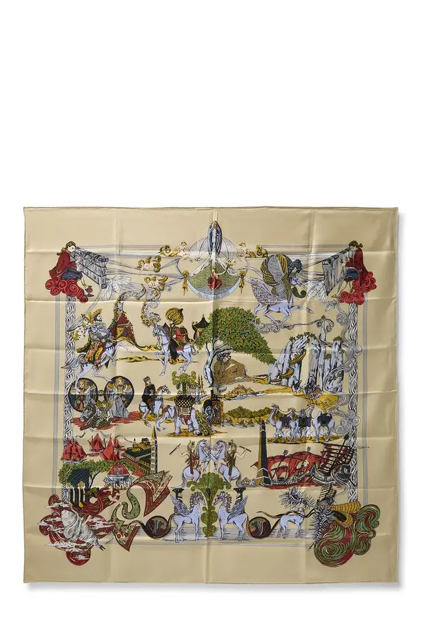 Hermès Multicolor 'au Fil De La Soie' Silk Scarf 90 - Beige