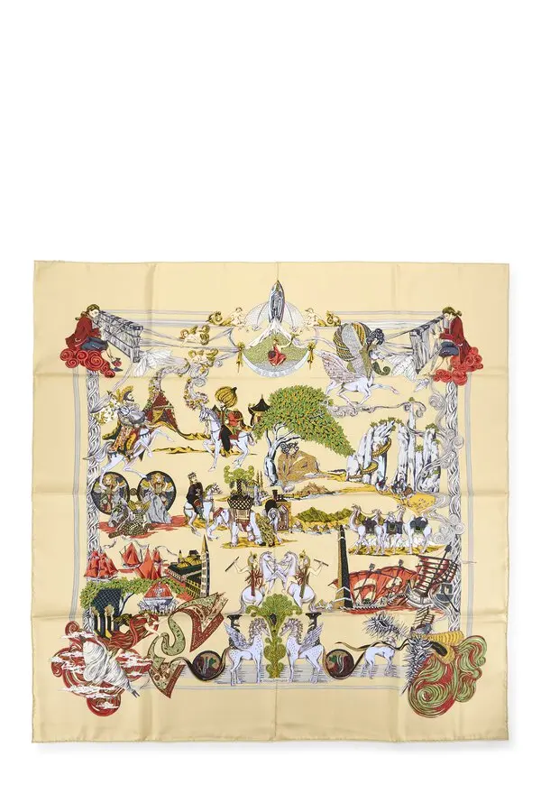 Hermès Multicolor 'au Fil De La Soie' Silk Scarf 90 - Beige