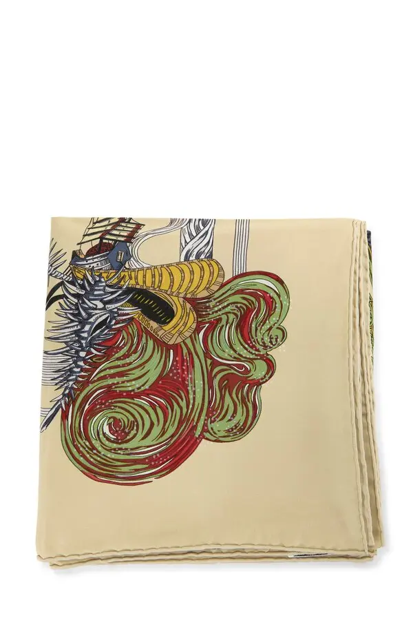 Hermès Multicolor 'au Fil De La Soie' Silk Scarf 90 - Beige